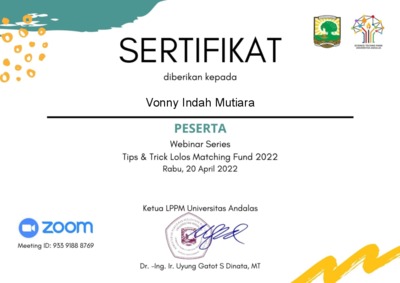 Sertifikat Webinar Tips & Trik Lolos MF 2022. - Document Repository Universitas Andalas